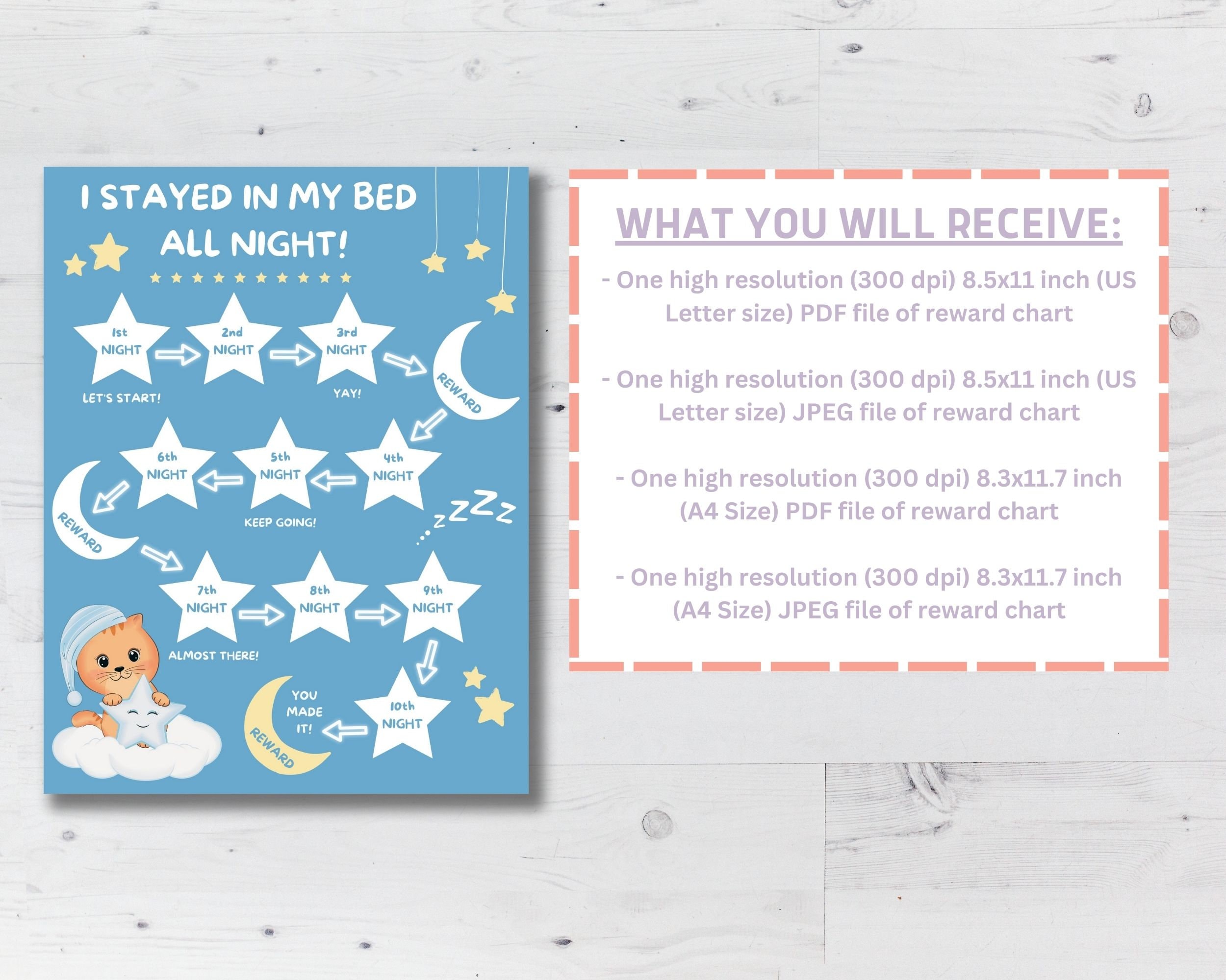Printable Kids Sleep Reward Chart, Cat Star Moon Sleeping Chart, Sleep ...