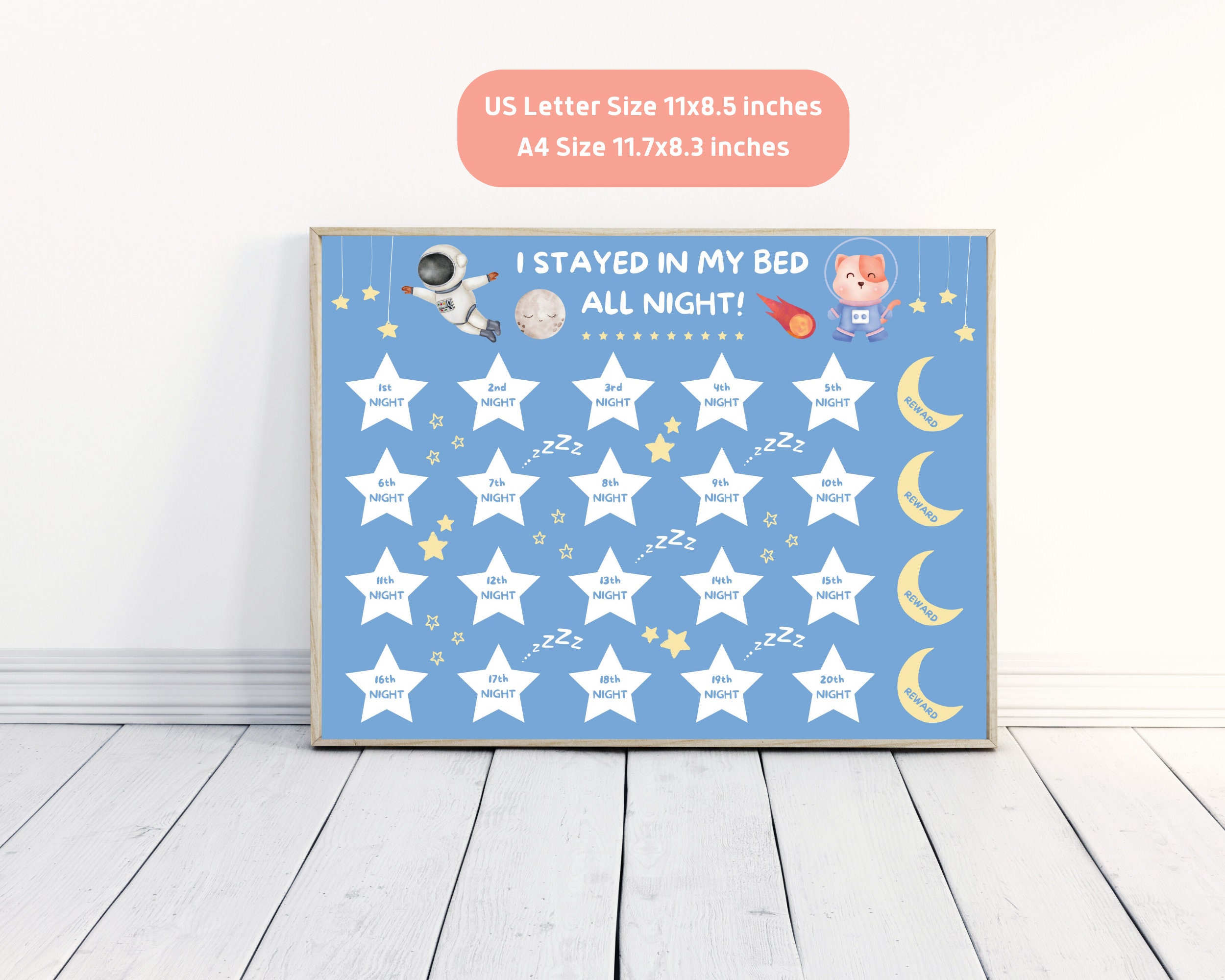Printable Kids Sleep Reward Chart, Stay in Bed Sticker Chart, Toddler ...