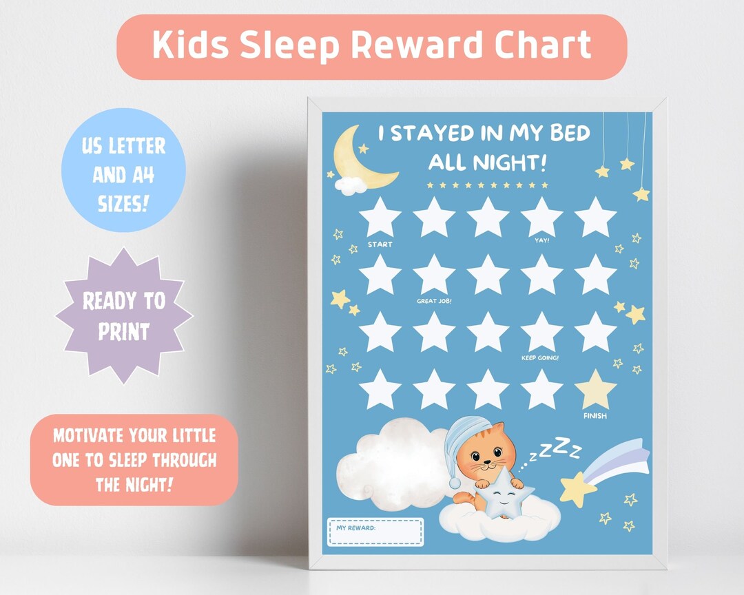 Printable Kids Sleep Reward Chart, Cat Star Moon Sleeping Chart, Sleep ...