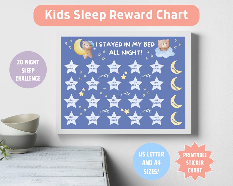 Printable Kids Sleep Reward Chart, Stay in Bed Sticker Chart, Toddler ...