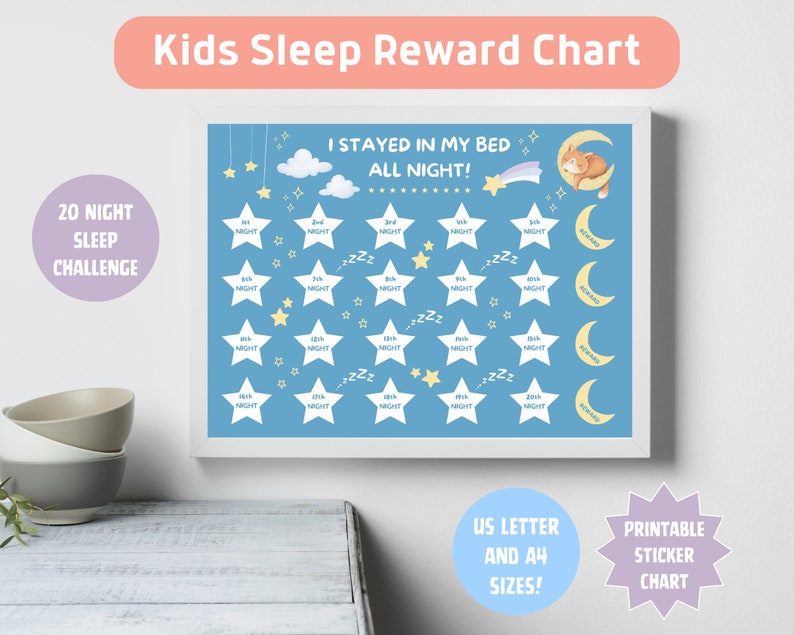 Printable Kids Sleep Reward Chart, Stay in Bed Sticker Chart, Toddler ...