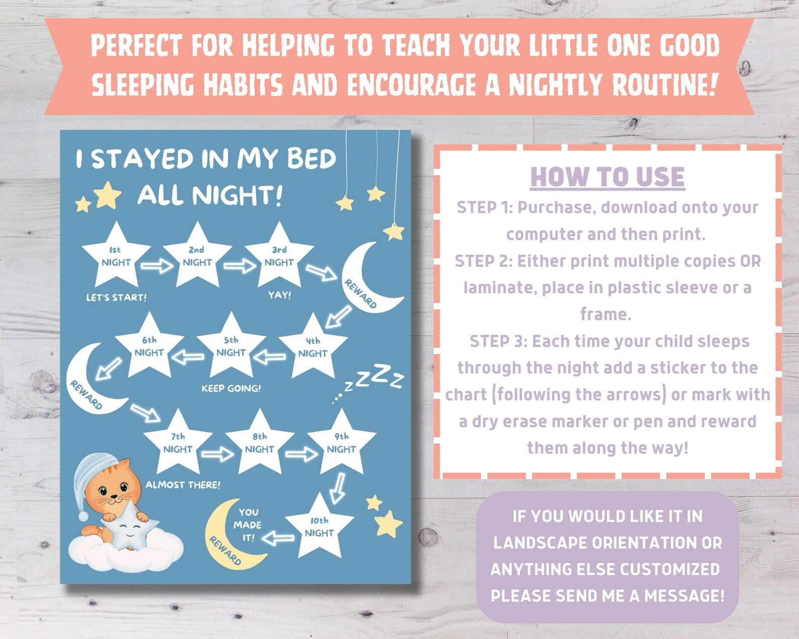 Printable Kids Sleep Reward Chart Cat Star Moon Sleeping - Etsy