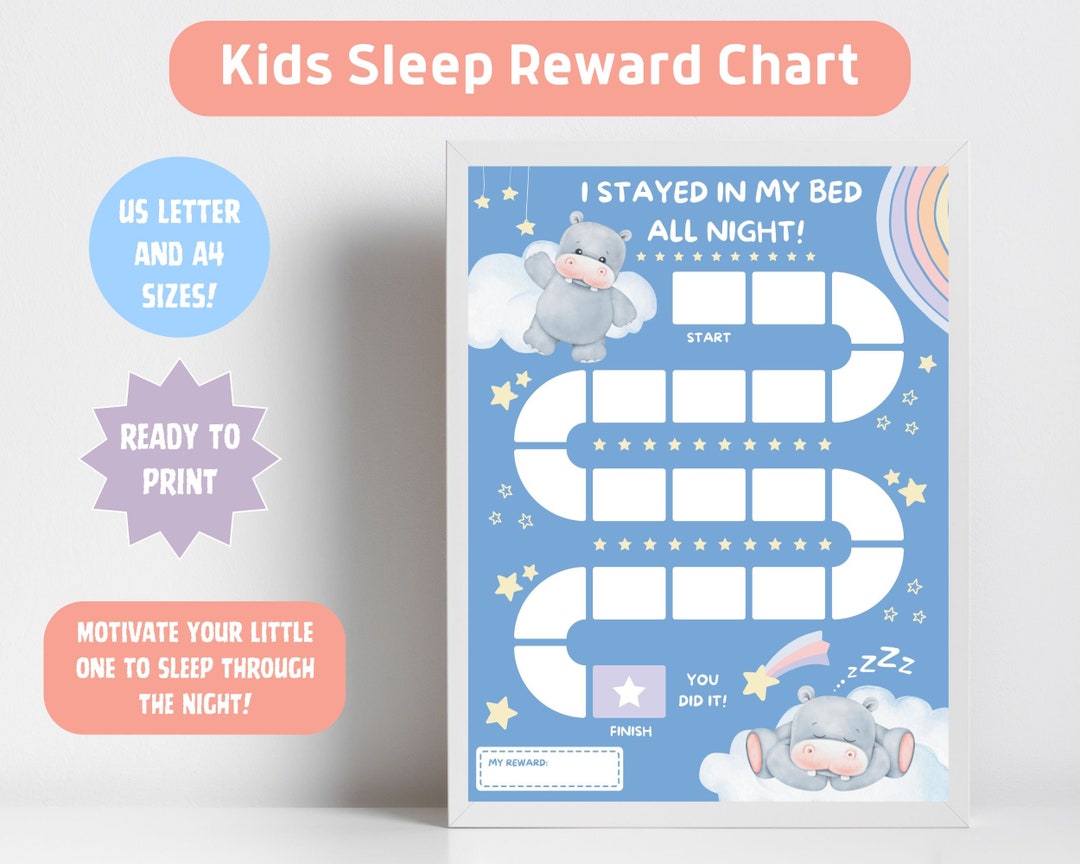 Printable Kids Sleep Reward Chart, Sleeping Chart, Sleep Tracker, Hippo ...
