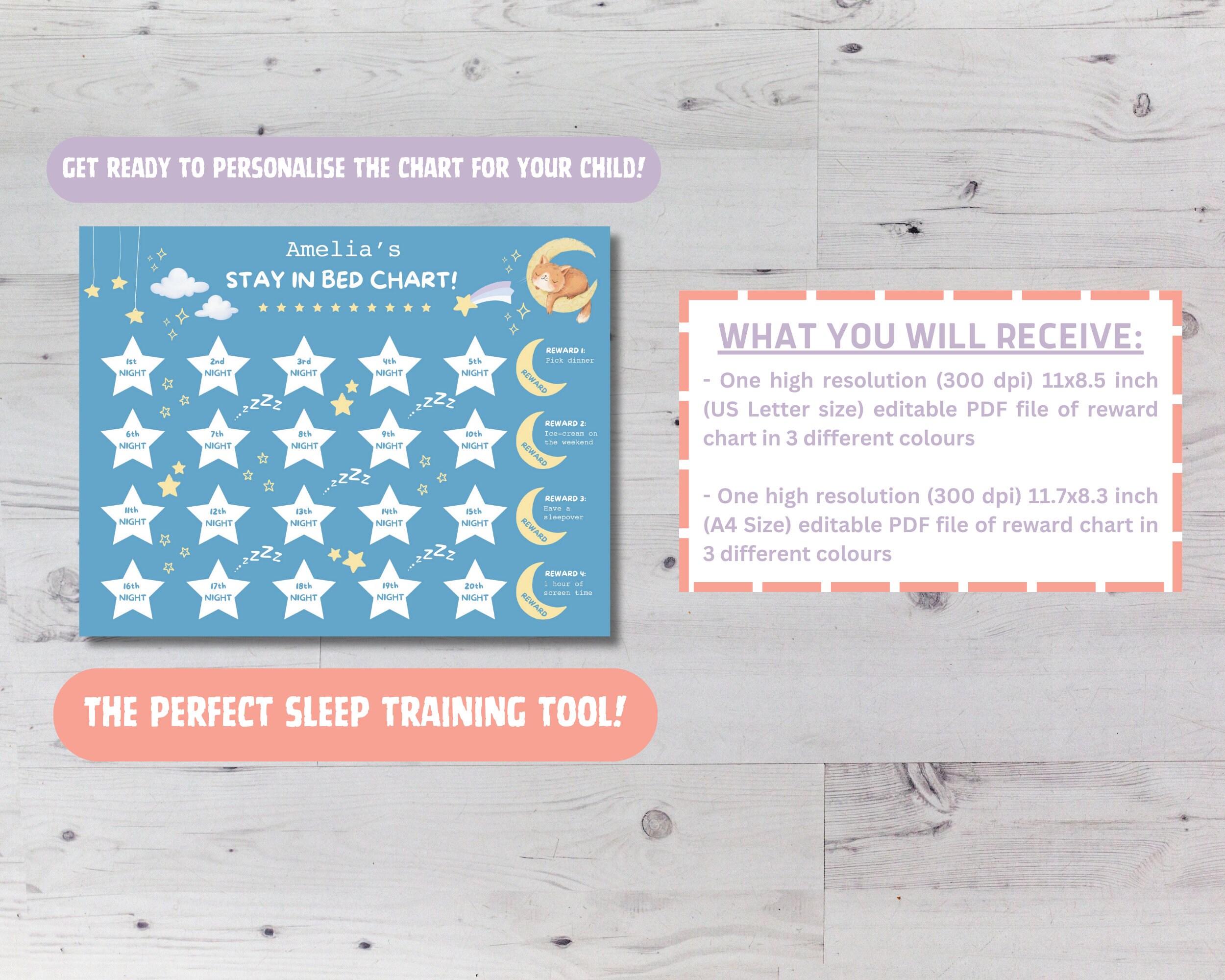 Editable Kids Sleep Reward Chart, Printable Stay in Bed Chart, Toddler ...