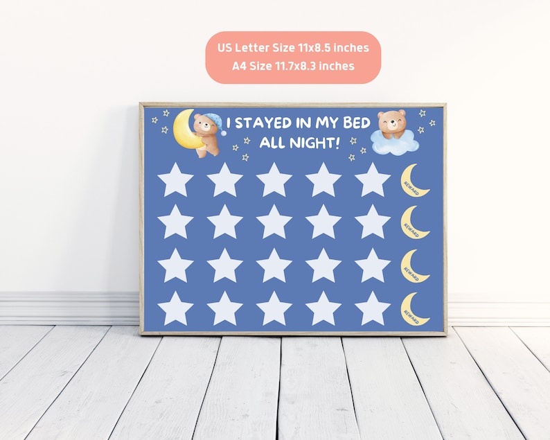 Printable Kids Sleep Reward Chart, Stay in Bed Sticker Chart, Toddler ...