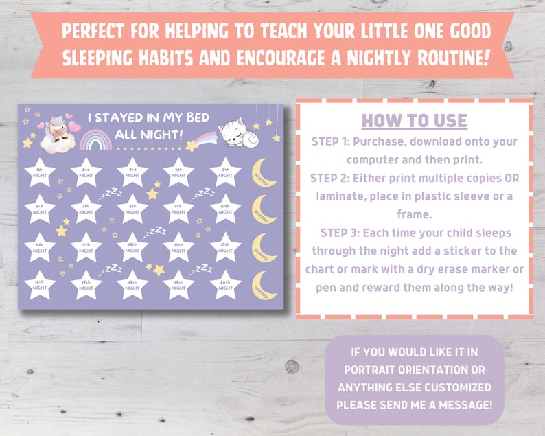 Printable Kids Sleep Reward Chart, Stay in Bed Sticker Chart, Toddler ...