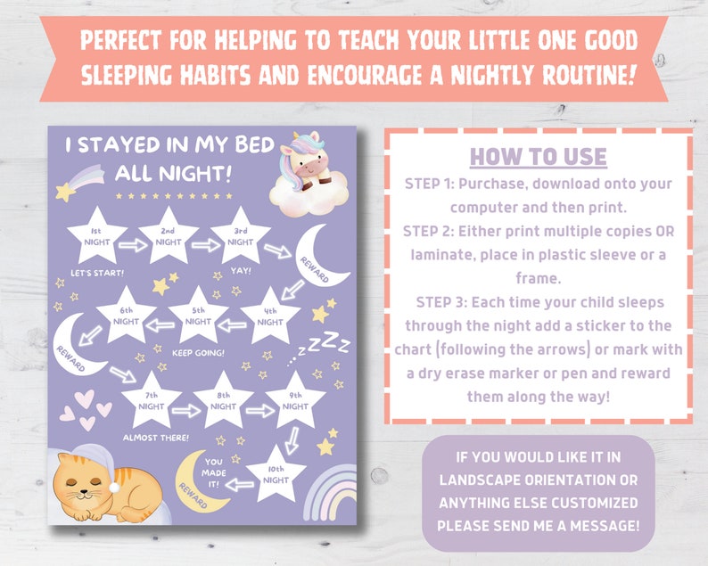 Printable Kids Sleep Reward Chart, Unicorn Sleeping Chart, Stay in Bed ...