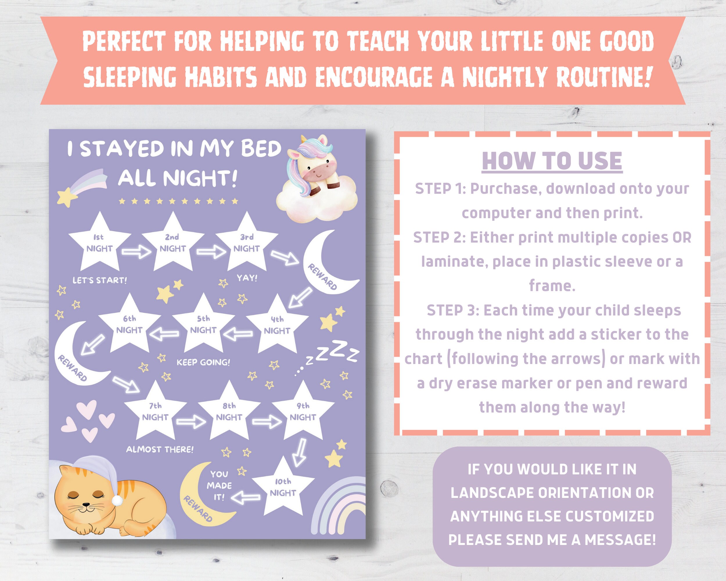 Printable Kids Sleep Reward Chart, Unicorn Sleeping Chart, Stay in Bed ...