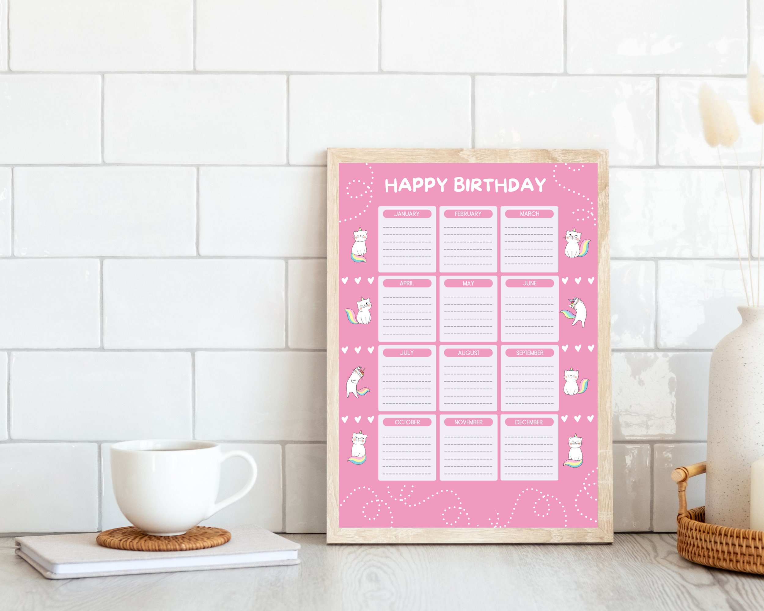 Printable Happy Birthday Calendar, Editable PDF, Birthday Tracker ...