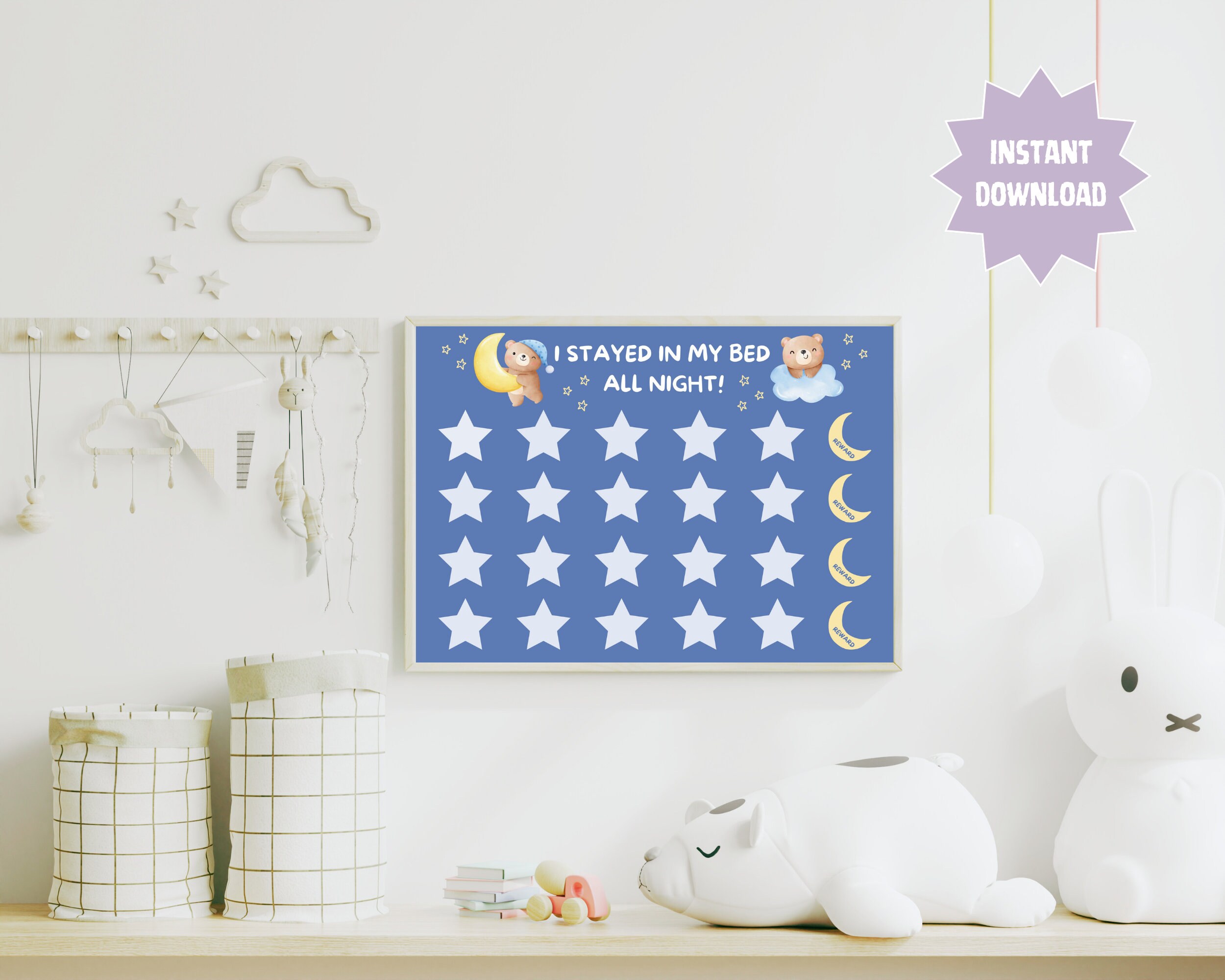 Printable Kids Sleep Reward Chart, Stay in Bed Sticker Chart, Toddler ...