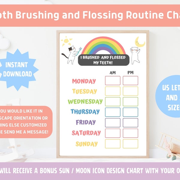 Tooth Brushing and Flossing Chart Printable - Etsy
