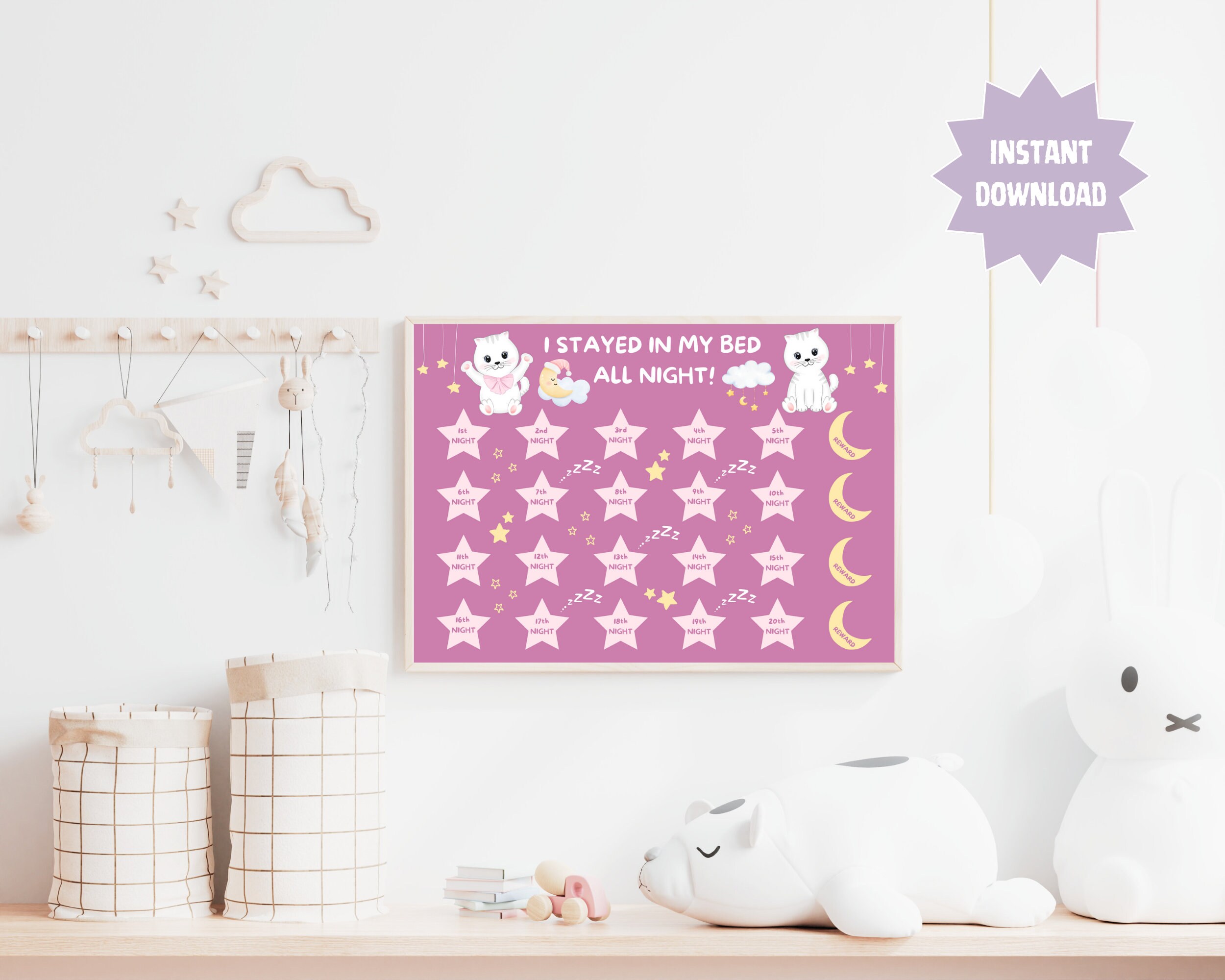 Printable Kids Sleep Reward Chart, Stay in Bed Sticker Chart, Toddler ...