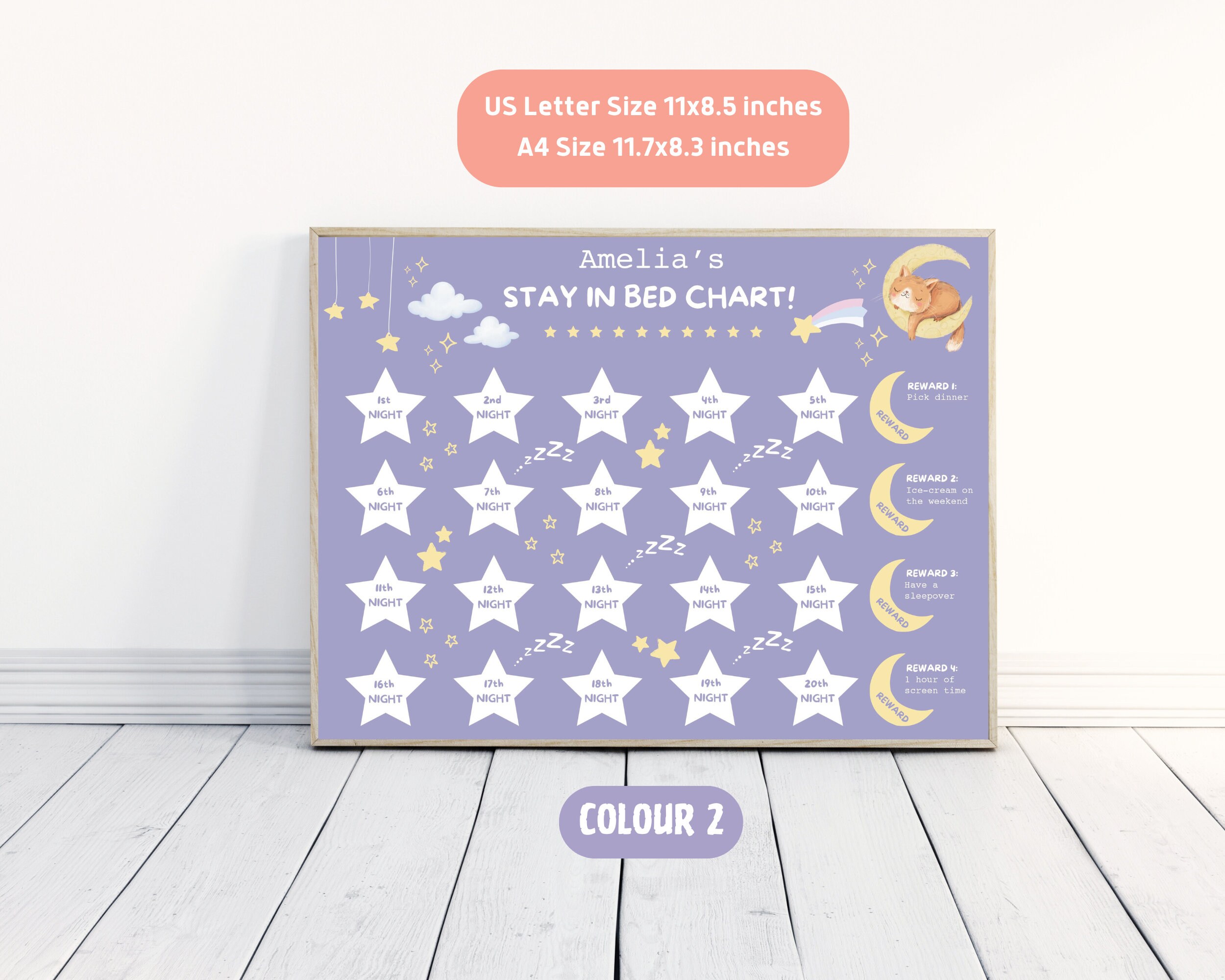 Editable Kids Sleep Reward Chart, Printable Stay in Bed Chart, Toddler ...