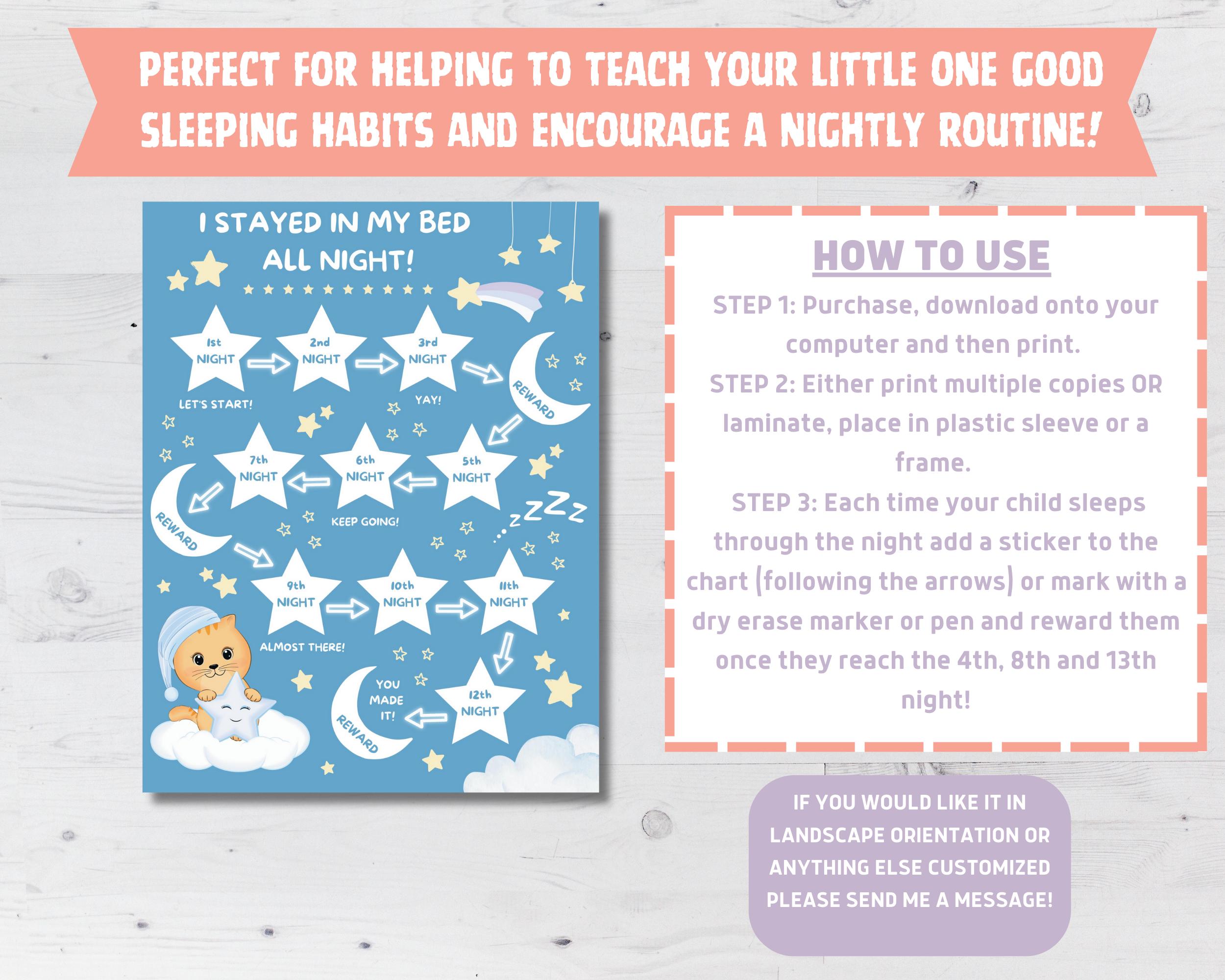 Printable Kids Sleep Reward Chart, Cat Star Moon Sleeping Chart, Sleep ...