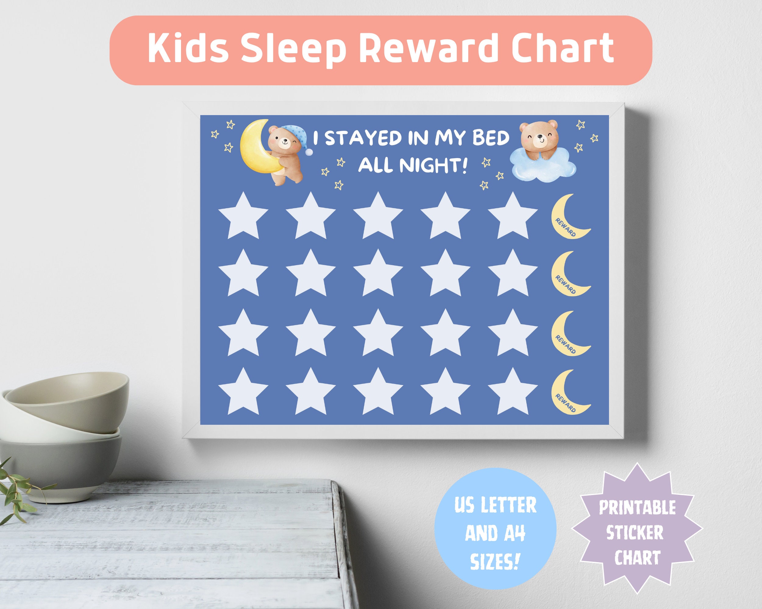 Printable Kids Sleep Reward Chart, Stay in Bed Sticker Chart, Toddler ...