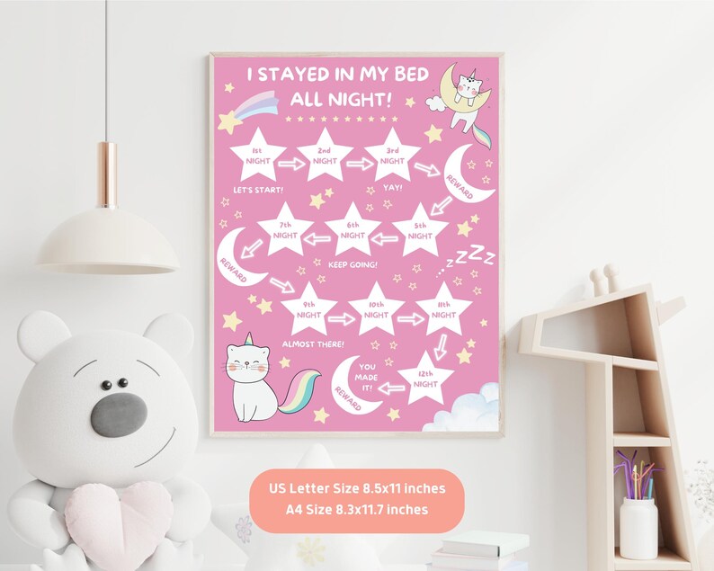 Printable Kids Sleep Reward Chart, Unicorn Cat Star Moon Sleeping Chart ...