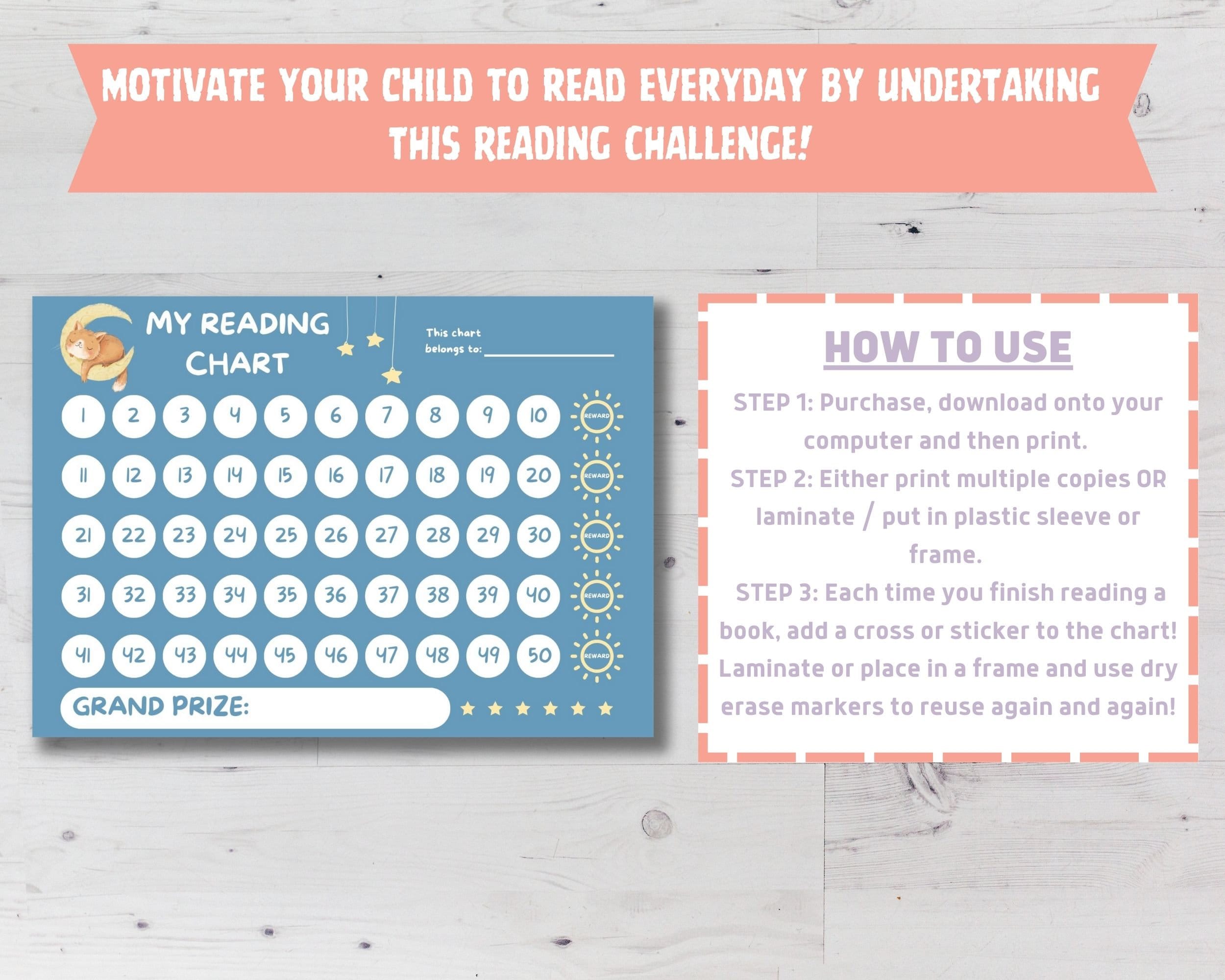Printable Reading Chart for Kids Kids Reading Challenge - Etsy