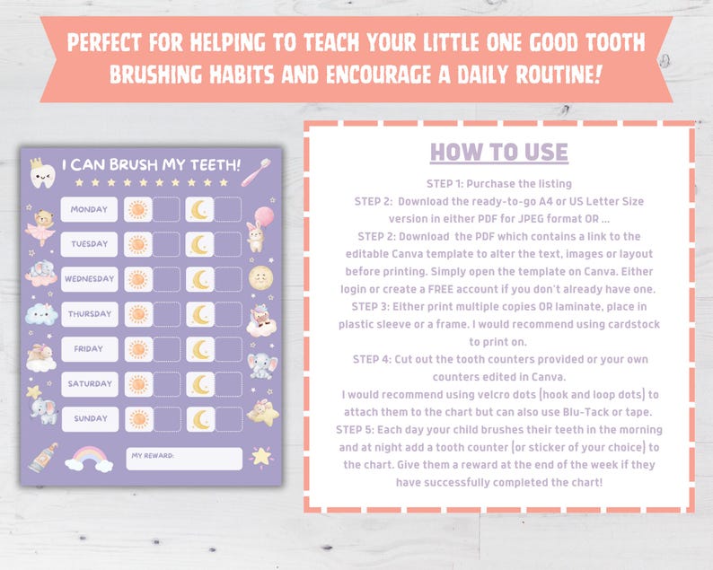 Printable Tooth Brushing Reward Chart, I Brushed My Teeth Chart, Brush ...