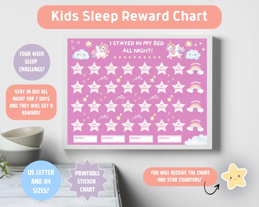 Printable Kids Sleep Reward Chart, Unicorn Rainbow Stay in Bed Sticker ...
