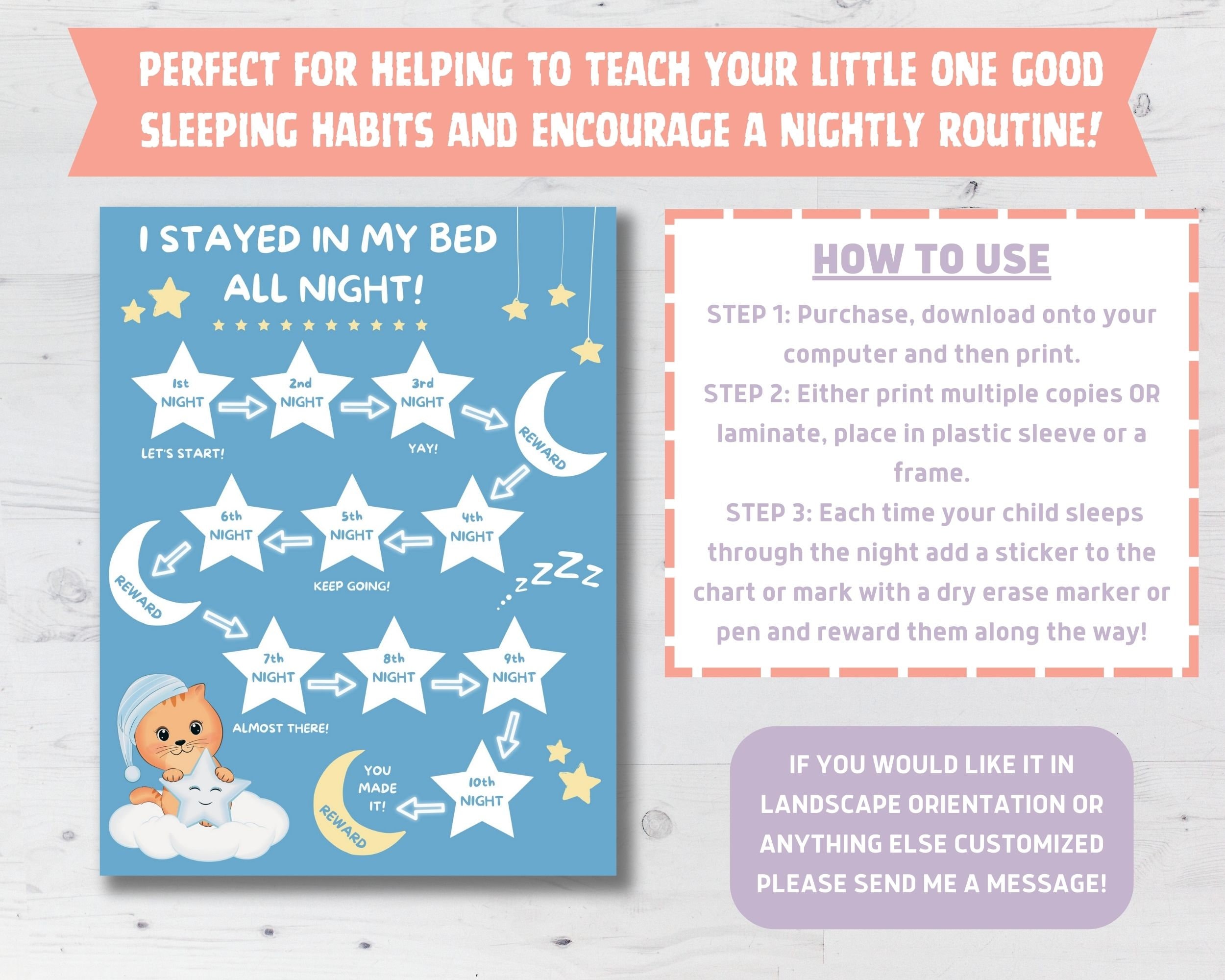 Printable Kids Sleep Reward Chart, Cat Star Moon Sleeping Chart, Sleep ...