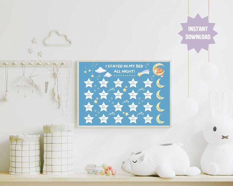 Printable Kids Sleep Reward Chart, Stay in Bed Sticker Chart, Toddler ...