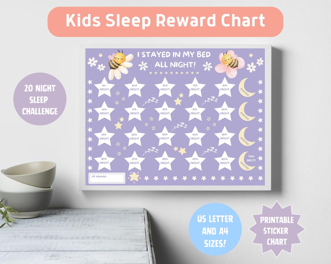 Printable Kids Sleep Reward Chart, Bee Stay in Bed Sticker Chart ...