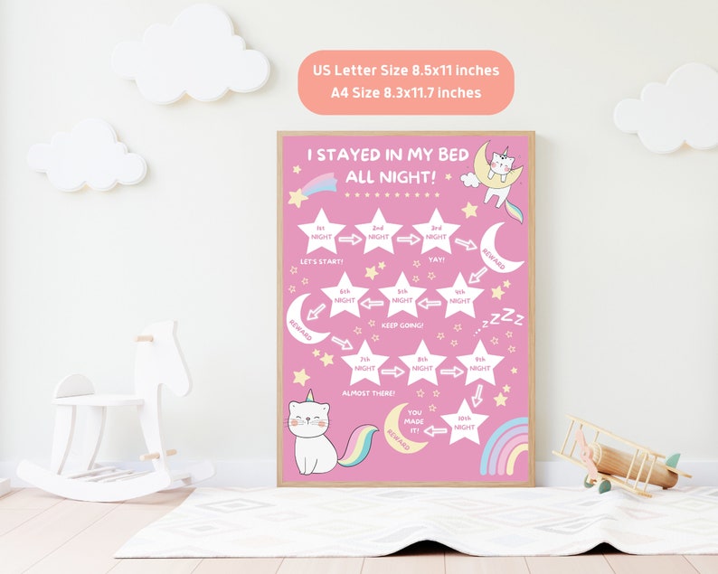 Printable Kids Sleep Chart Unicorn Cat Star Moon Sleeping Chart Sleep ...