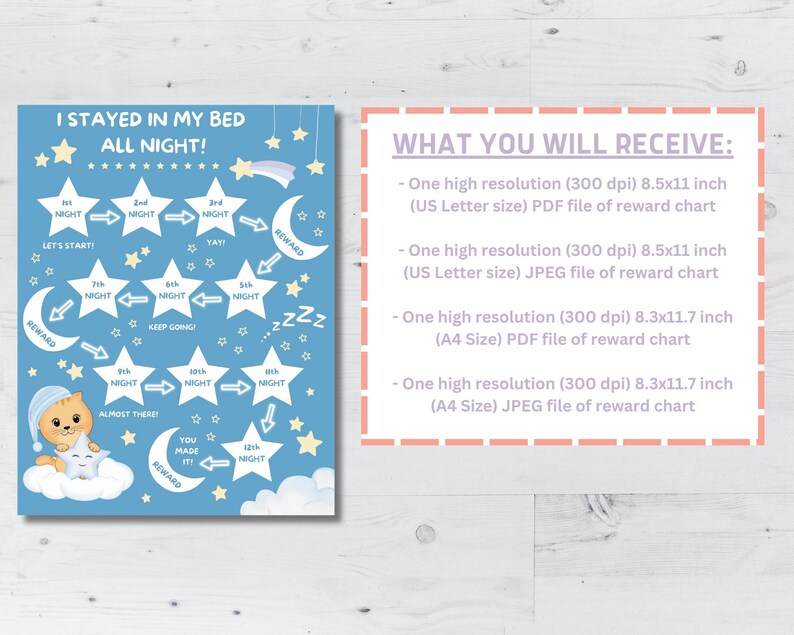 Printable Kids Sleep Reward Chart, Cat Star Moon Sleeping Chart, Sleep ...