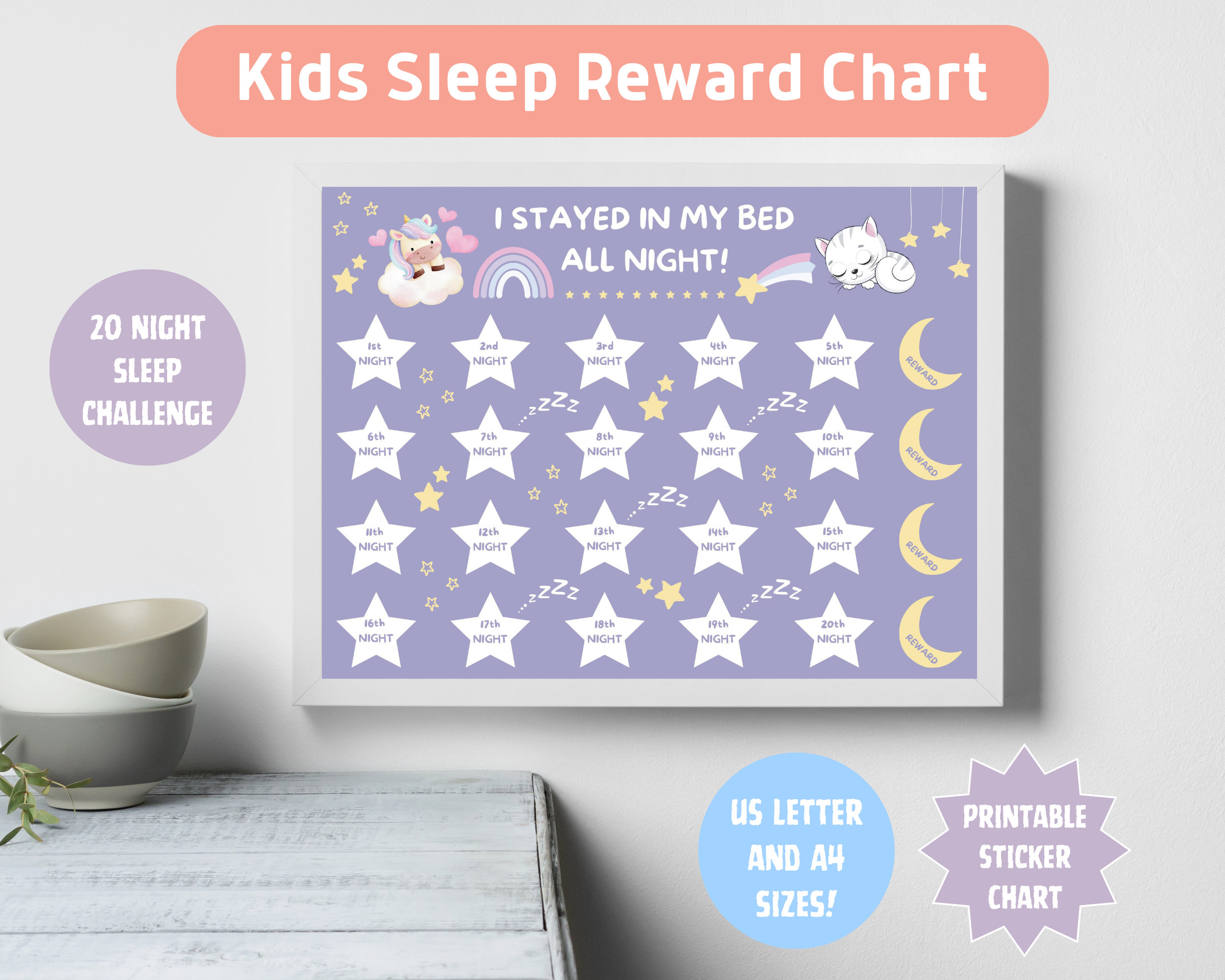 Printable Kids Sleep Reward Chart, Stay in Bed Sticker Chart, Toddler ...