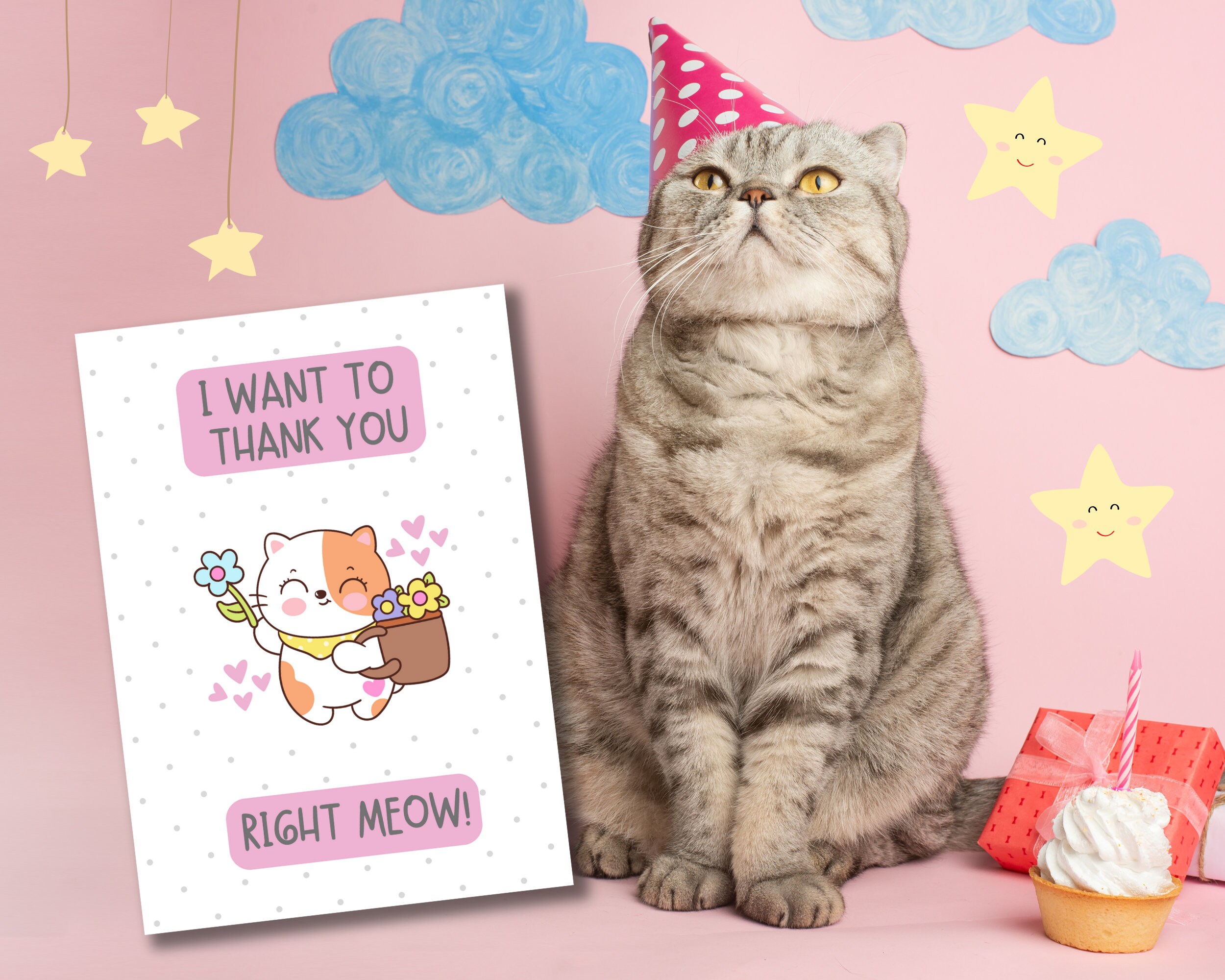 Printable Cat Thank You Card Thank You Right Meow - Etsy