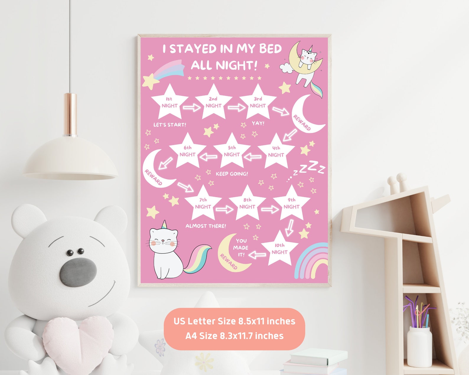 Printable Kids Sleep Chart Unicorn Cat Star Moon Sleeping Chart Sleep ...
