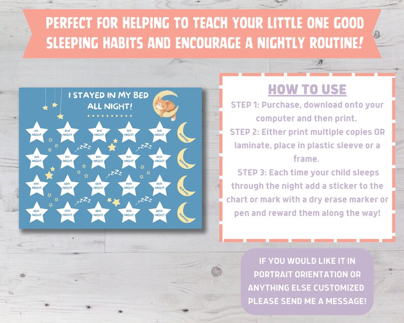 Printable Kids Sleep Reward Chart Stay in Bed Sticker Chart - Etsy
