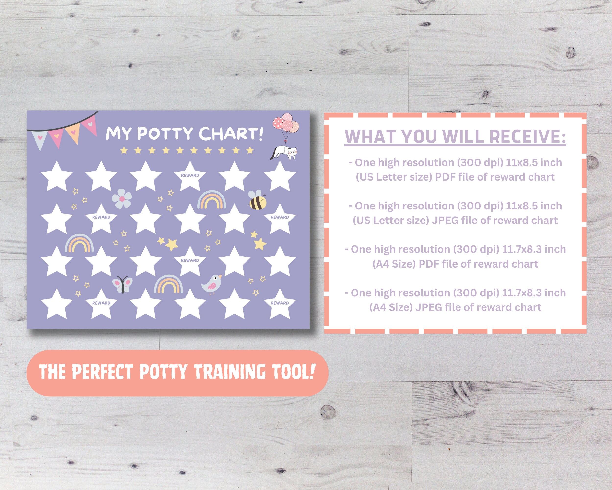 Printable Kids Potty Reward Chart, Toilet Training Chart, Potty ...