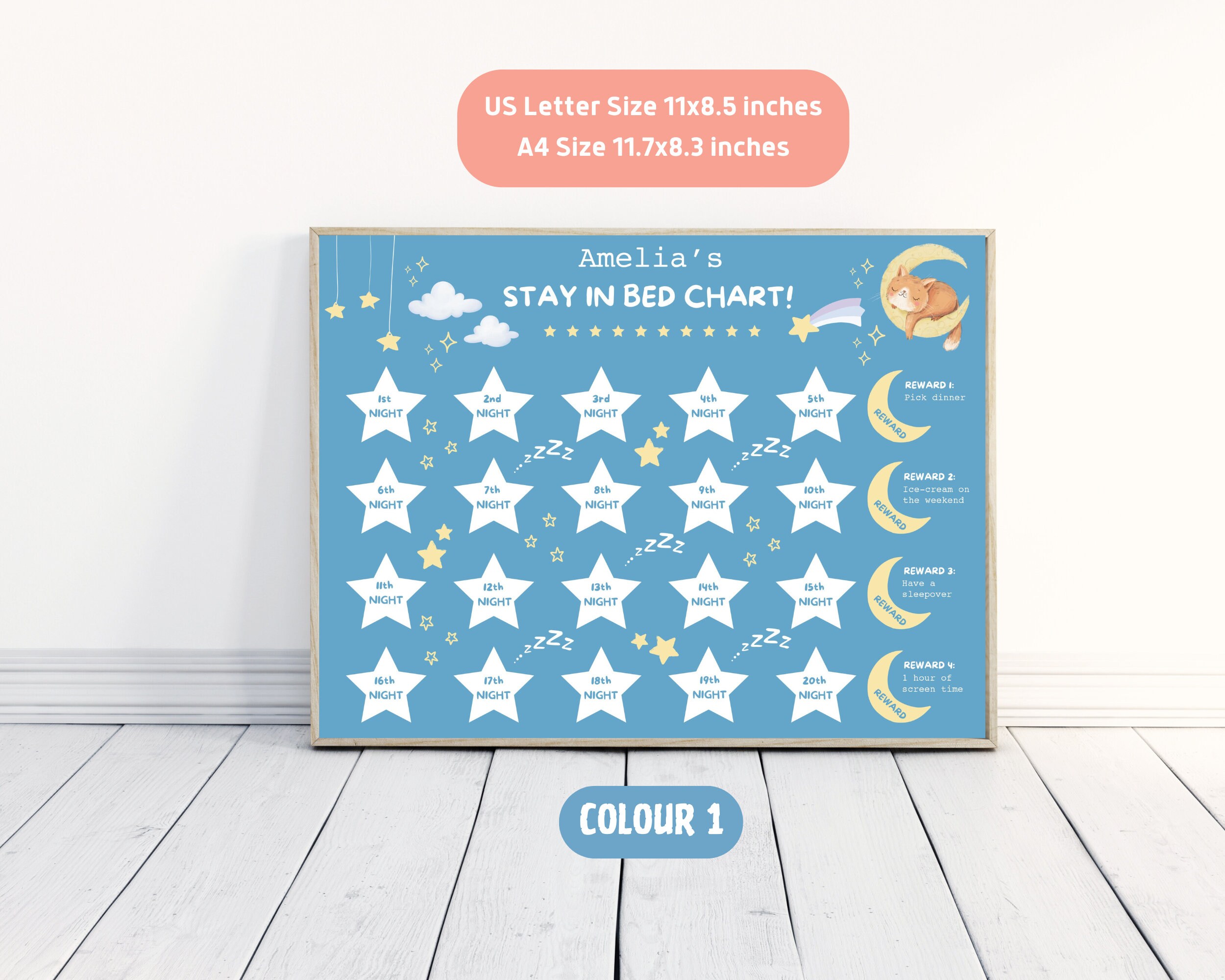 Editable Kids Sleep Reward Chart, Printable Stay in Bed Chart, Toddler ...