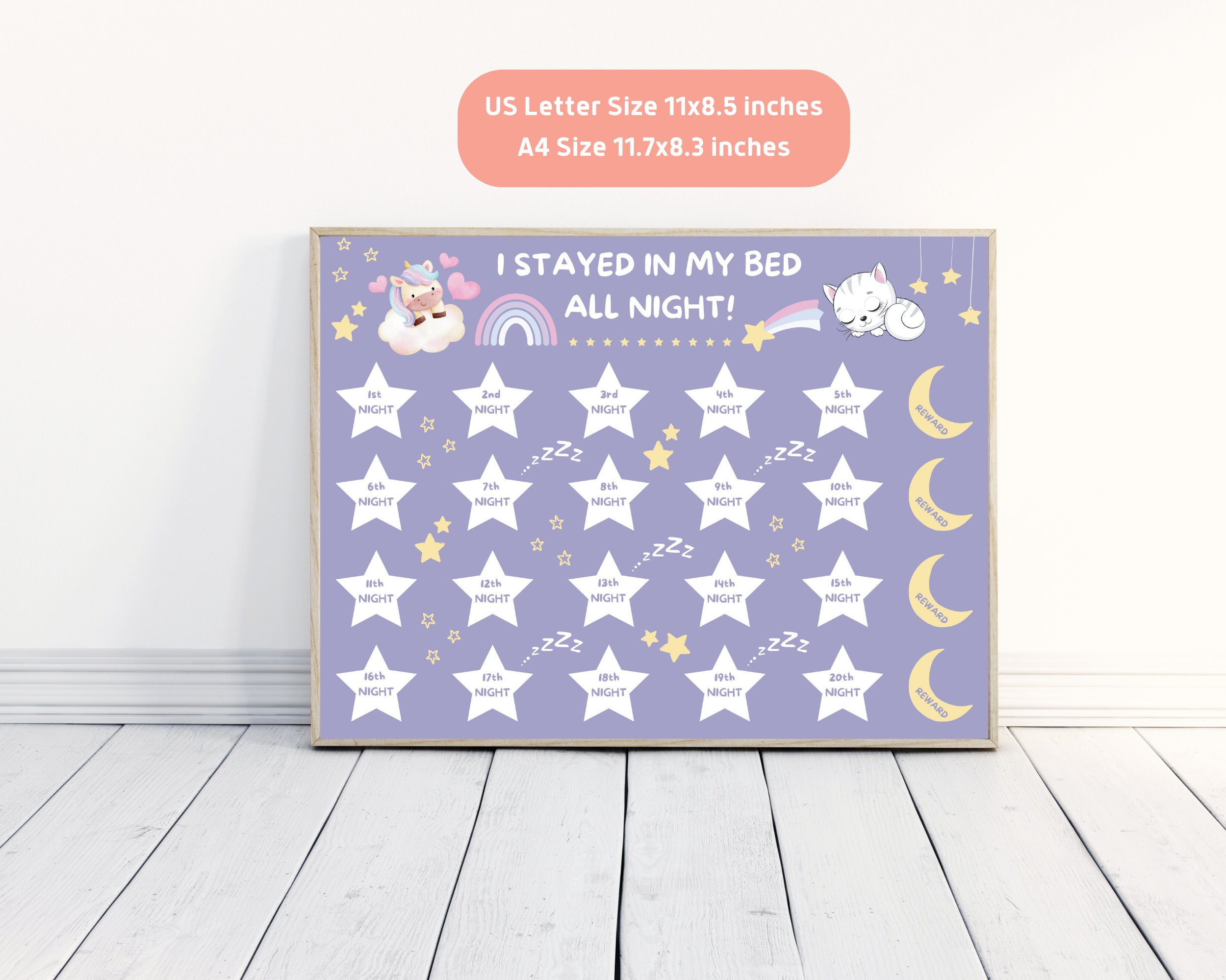 Printable Kids Sleep Reward Chart, Stay in Bed Sticker Chart, Toddler ...
