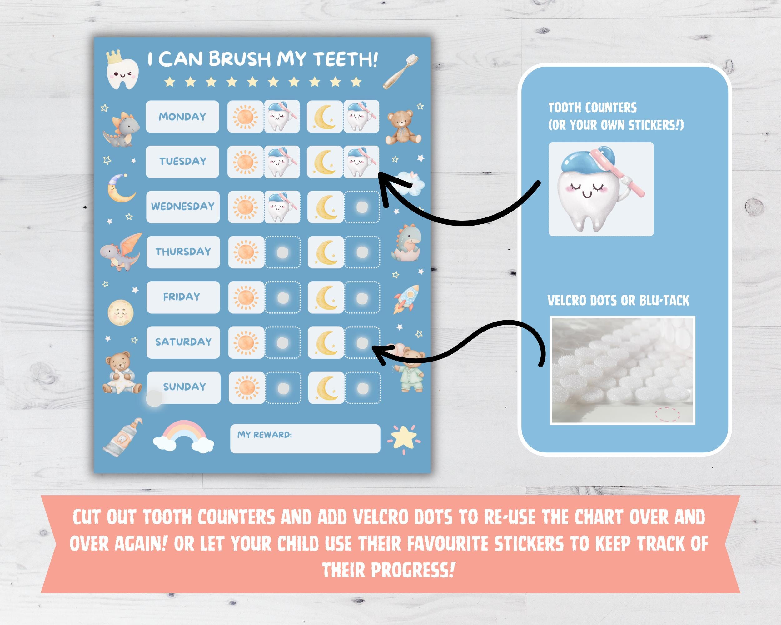 Printable Tooth Brushing Reward Chart, I Brushed My Teeth, Dinosaur ...