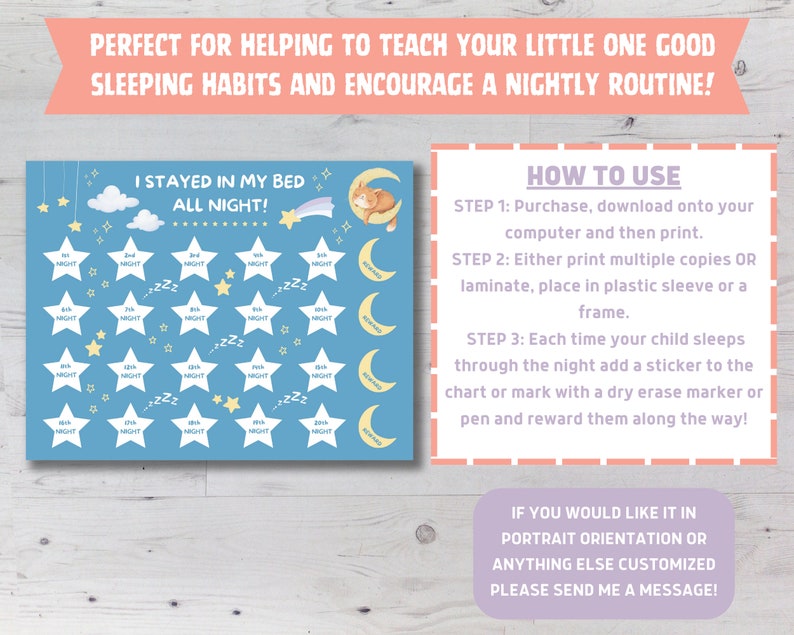 Printable Kids Sleep Reward Chart, Stay in Bed Sticker Chart, Toddler ...