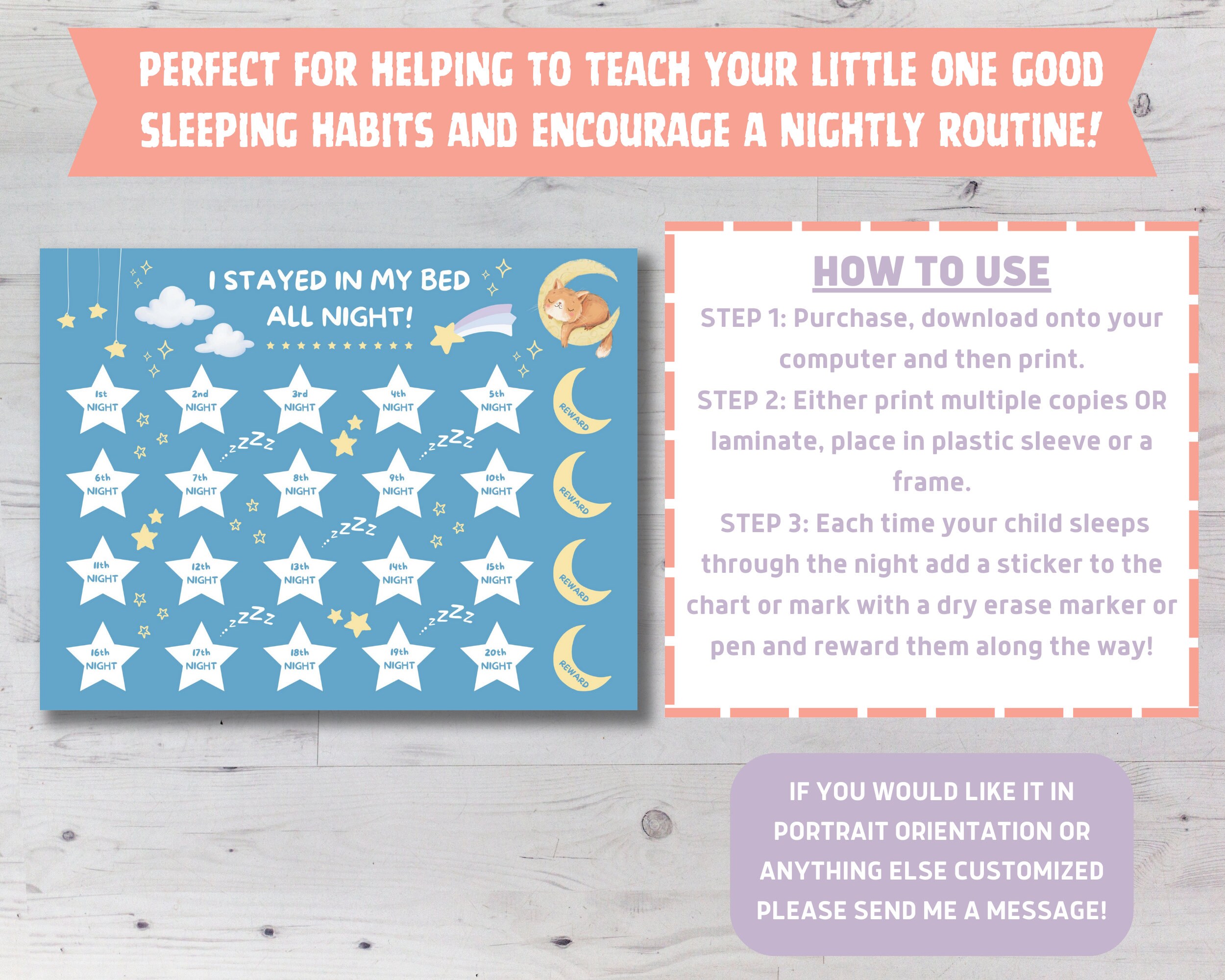 Printable Kids Sleep Reward Chart, Stay in Bed Sticker Chart, Toddler ...