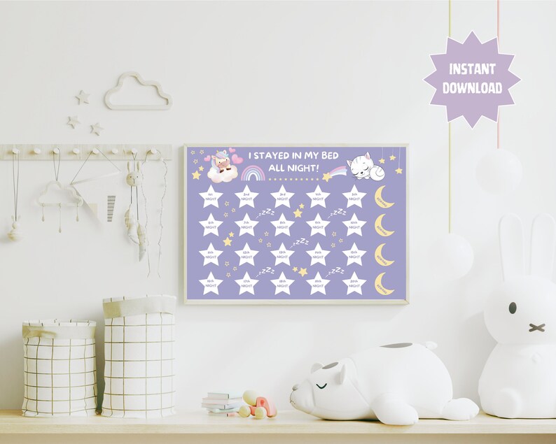 Printable Kids Sleep Reward Chart, Stay in Bed Sticker Chart, Toddler ...