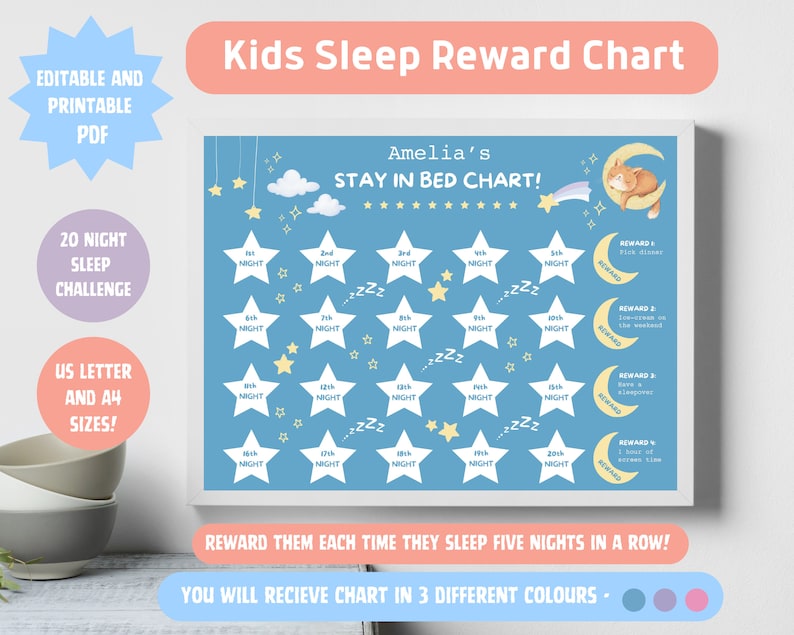 Editable Kids Sleep Reward Chart, Printable Stay in Bed Chart, Toddler ...