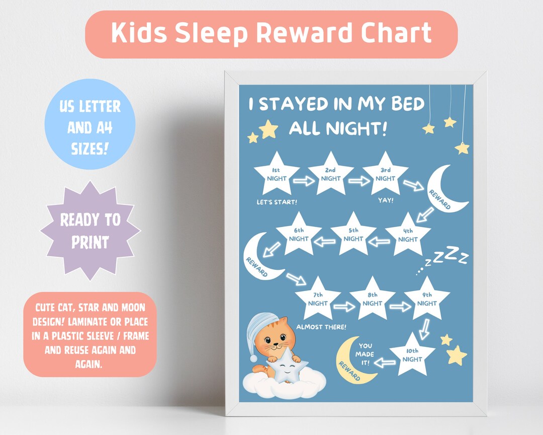 Printable Kids Sleep Reward Chart Cat Star Moon Sleeping - Etsy