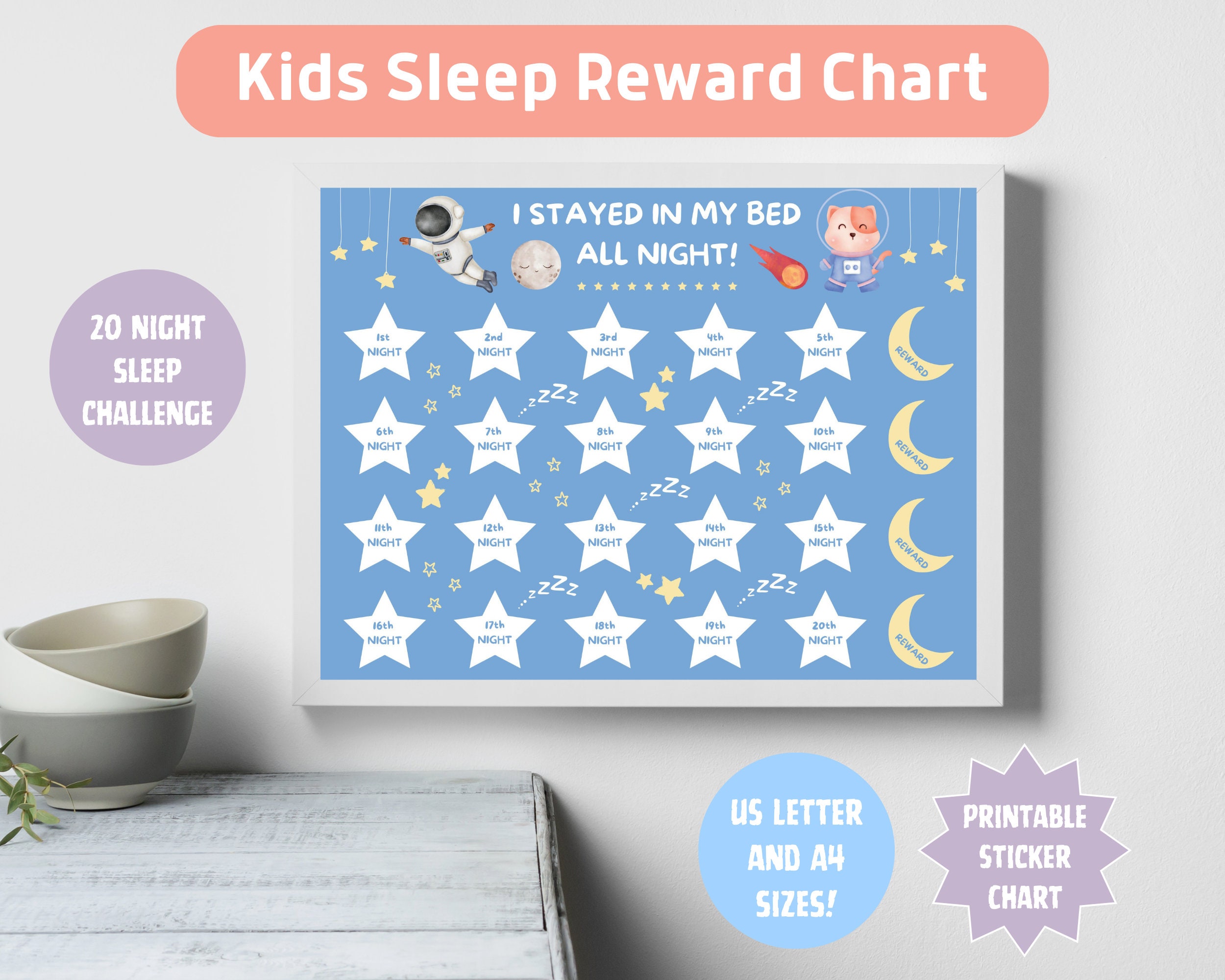 Printable Kids Sleep Reward Chart, Stay in Bed Sticker Chart, Toddler ...