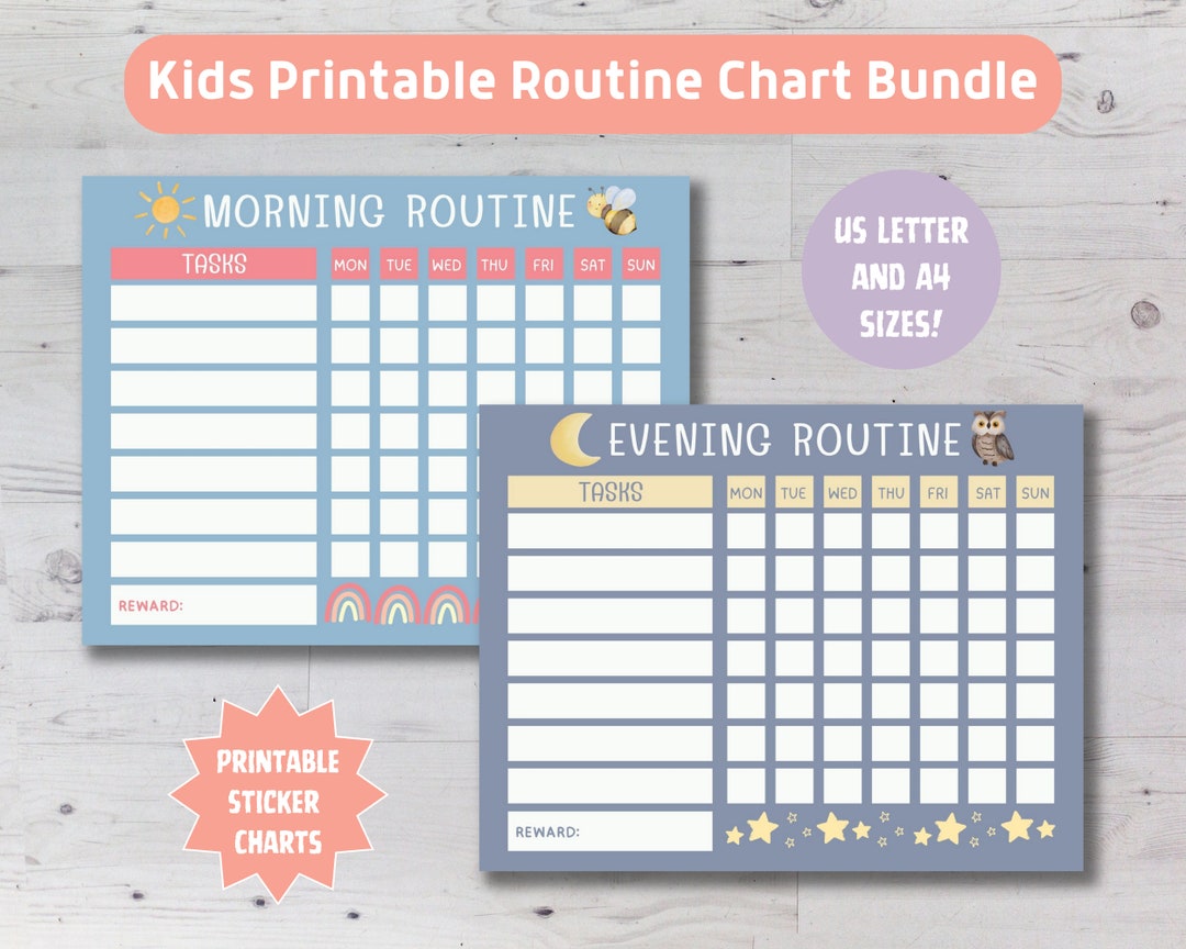 Printable Kids Routine Chart Reward Chart Morning and - Etsy