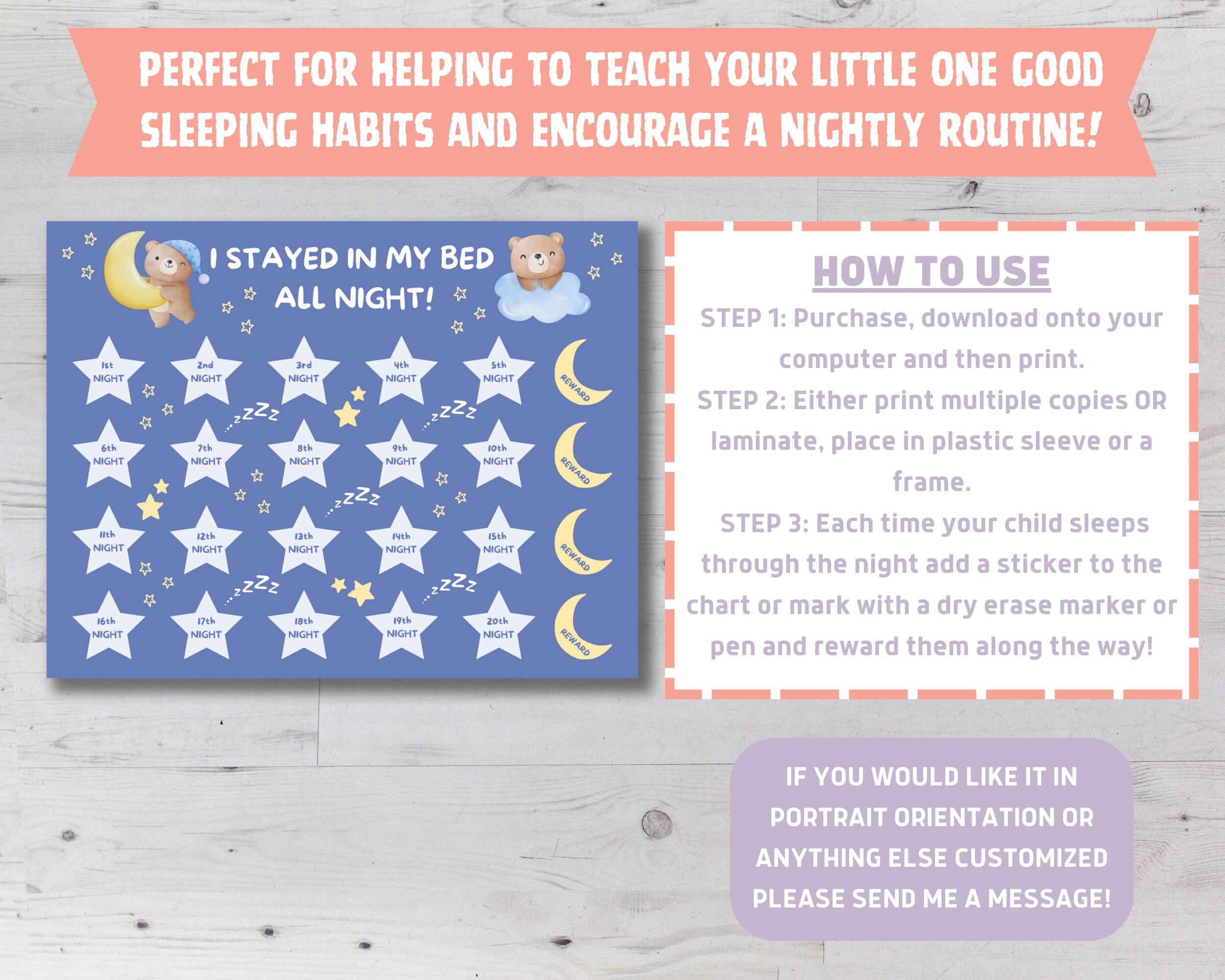 Printable Kids Sleep Reward Chart, Stay in Bed Sticker Chart, Toddler ...