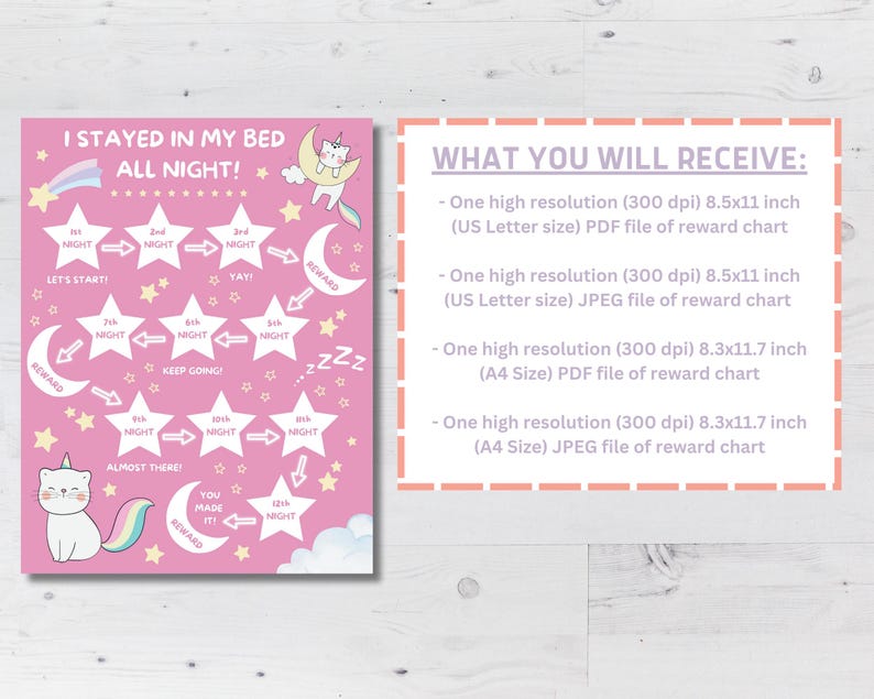 Printable Kids Sleep Reward Chart, Unicorn Cat Star Moon Sleeping Chart ...