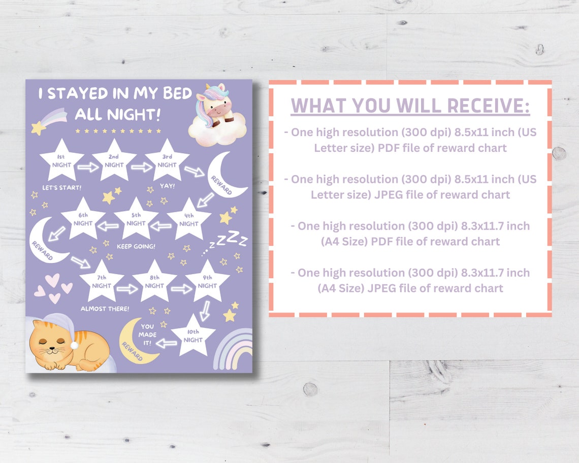 Printable Kids Sleep Reward Chart, Unicorn Sleeping Chart, Stay in Bed ...