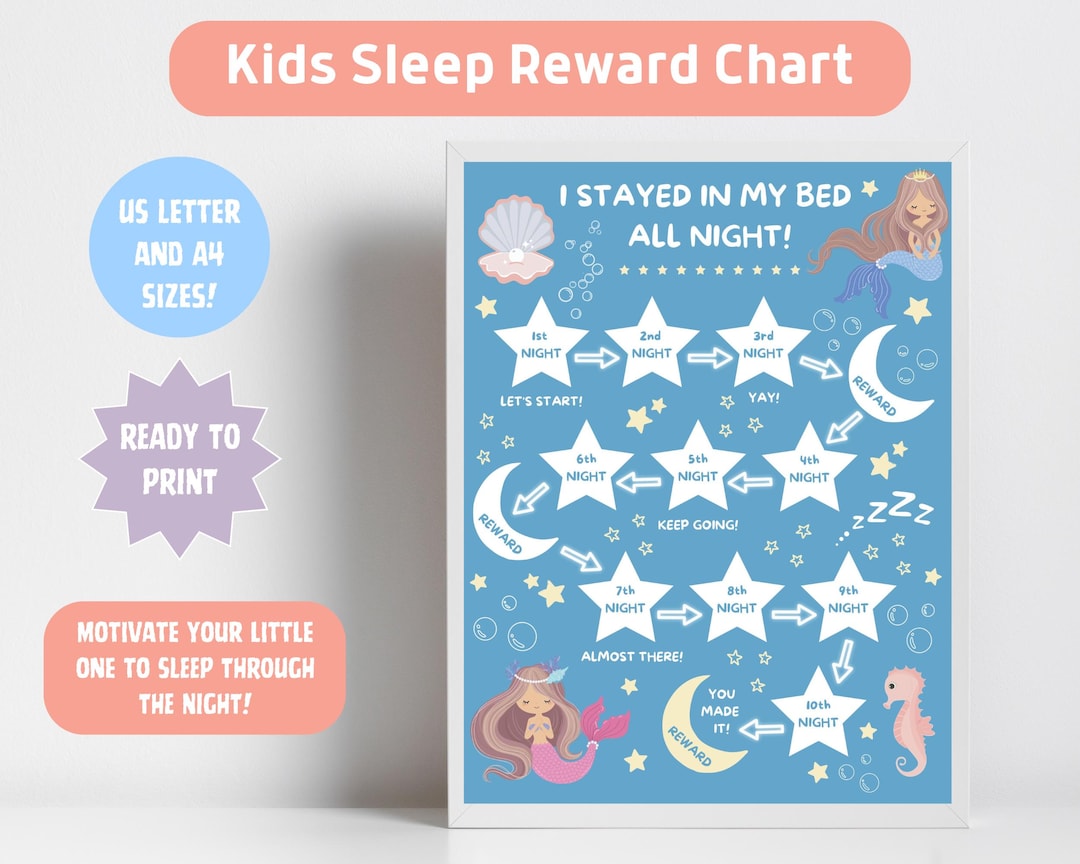 Printable Kids Sleep Reward Chart, Mermaid Star Moon Sleeping Chart ...