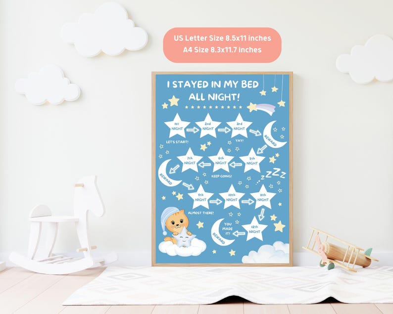 Printable Kids Sleep Reward Chart, Cat Star Moon Sleeping Chart, Sleep ...