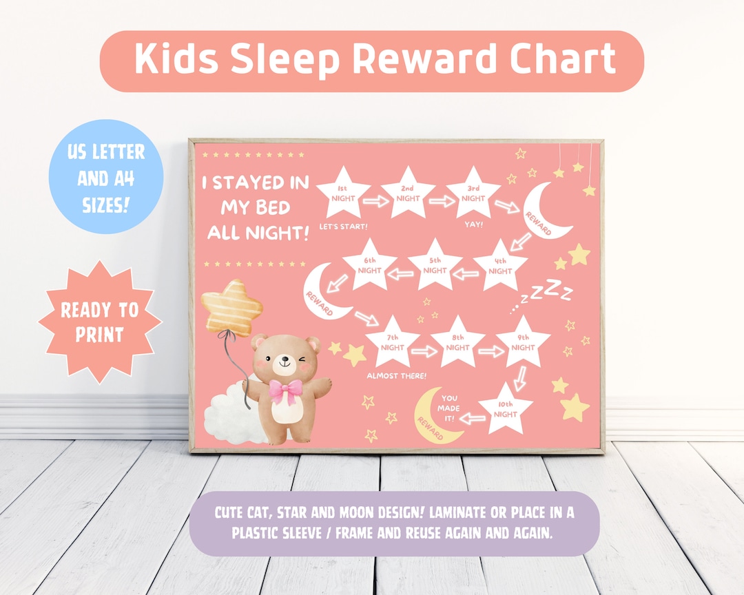 Printable Kids Sleep Reward Chart Stay in Bed Sticker Chart - Etsy