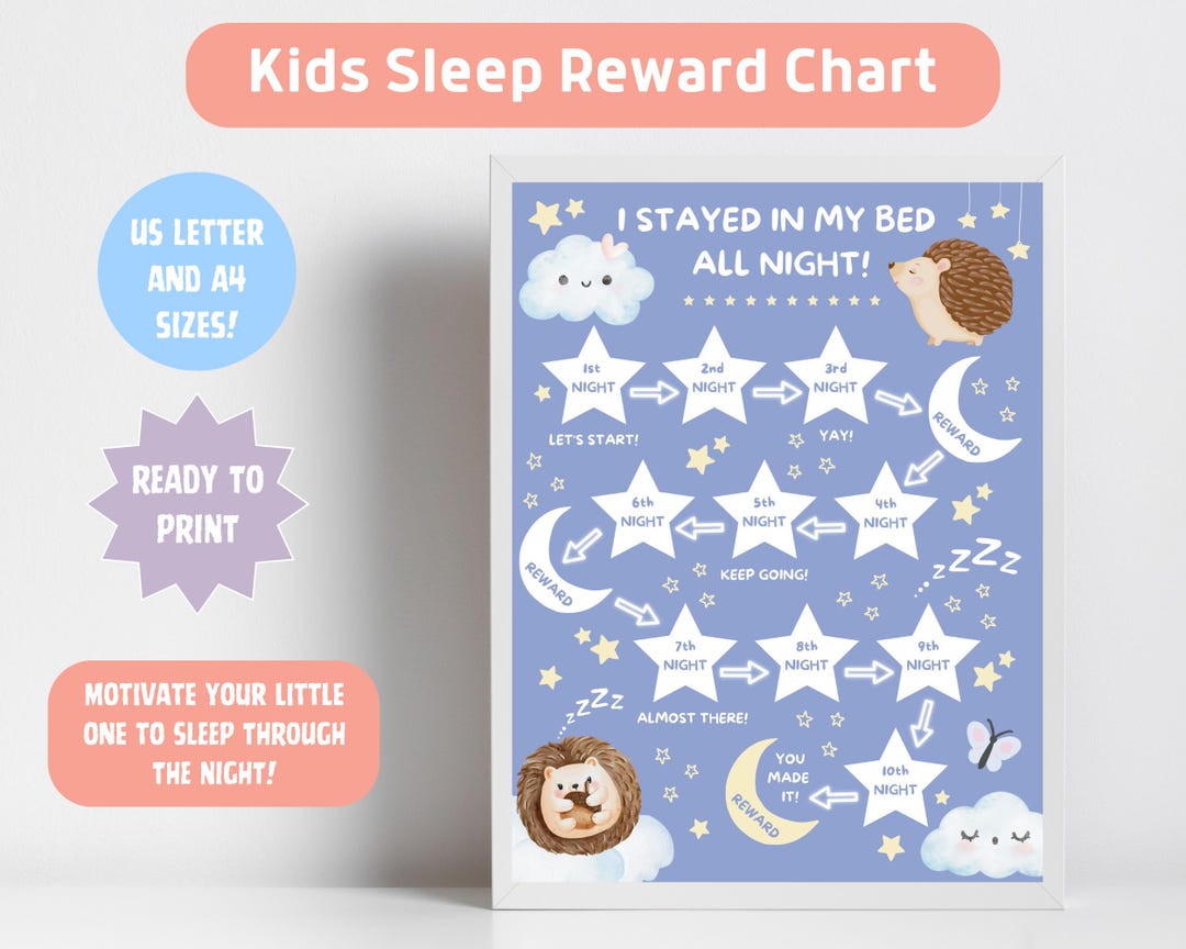 Printable Kids Sleep Reward Chart, Hedgehog Sleeping Chart, Stay in Bed ...